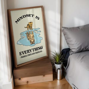 Mindset is Everything Motivation Poster, Cat Tiger Print Home Office ...