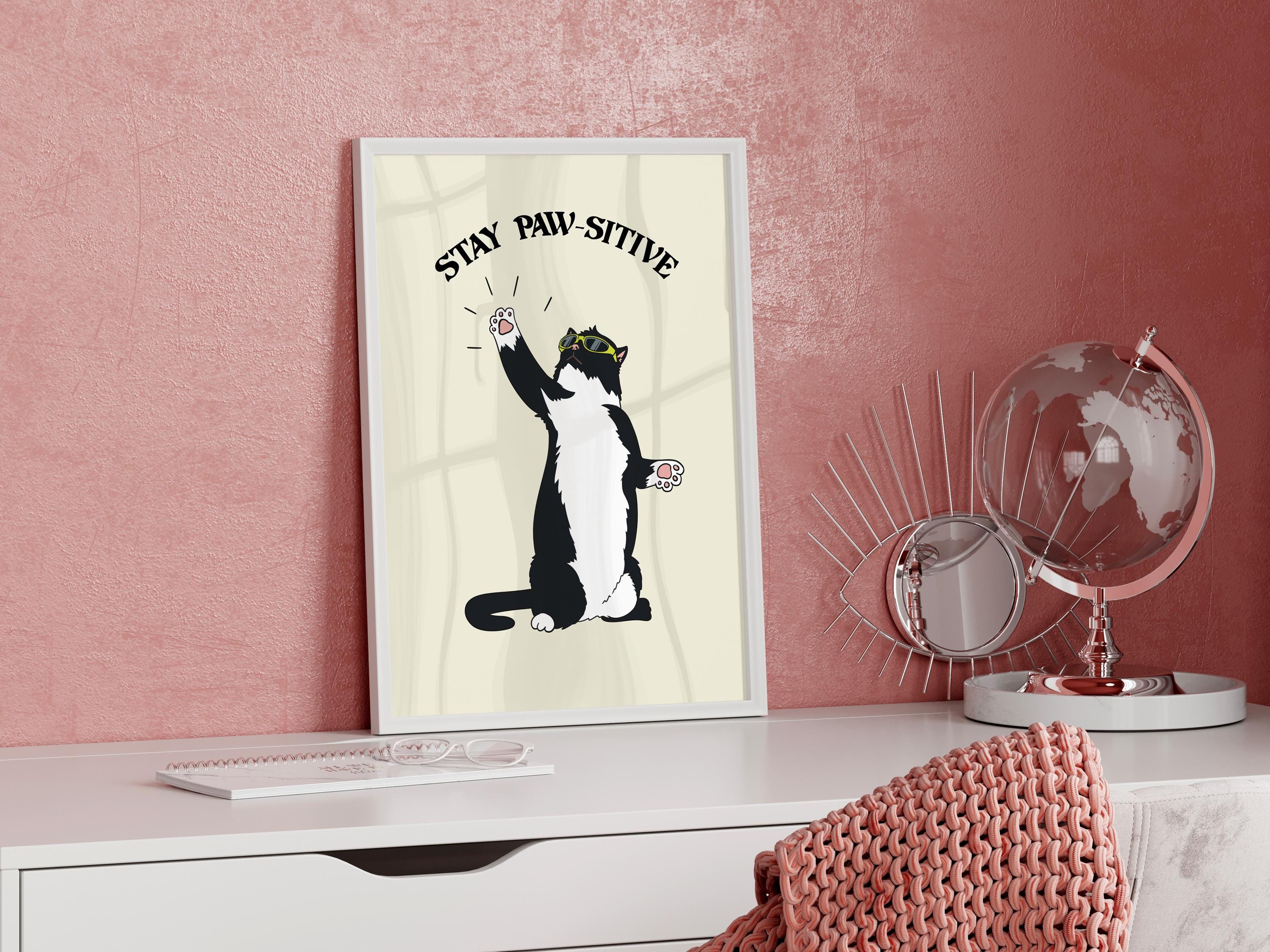 Stay Paw-sitive Inspirational Wall Art Home Office, Animal Lover Print ...