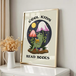 Cool Kids Read Books Motivation Poster, Frog Print Home Office, School ...
