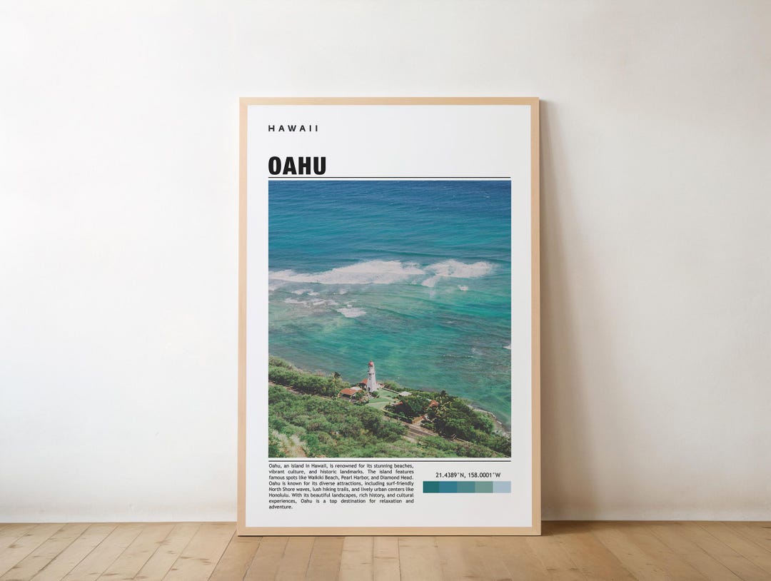 Oahu Travel Poster: Island Landscape Art With Coastal Vibes - Etsy