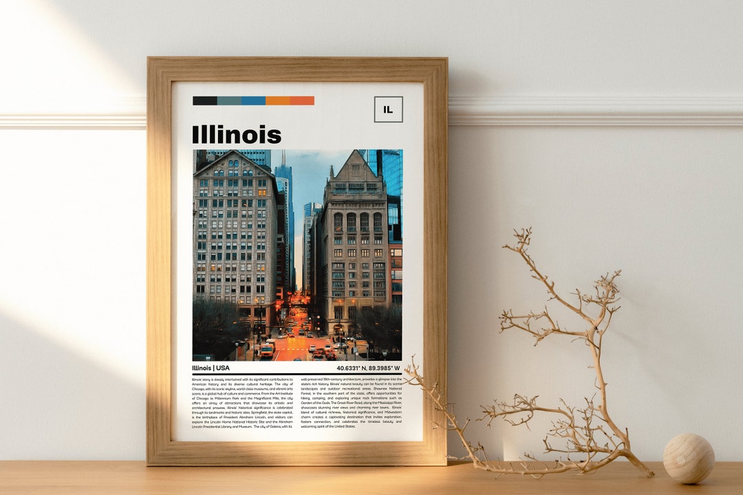 Illinois Print, Illinois Poster, Illinois Wall Art, Illinois Travel ...