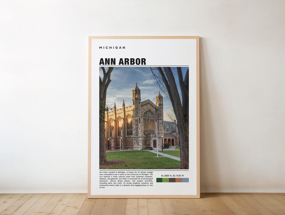 Ann Arbor Poster, Michigan Print, Travel Poster, Mid Century Poster ...