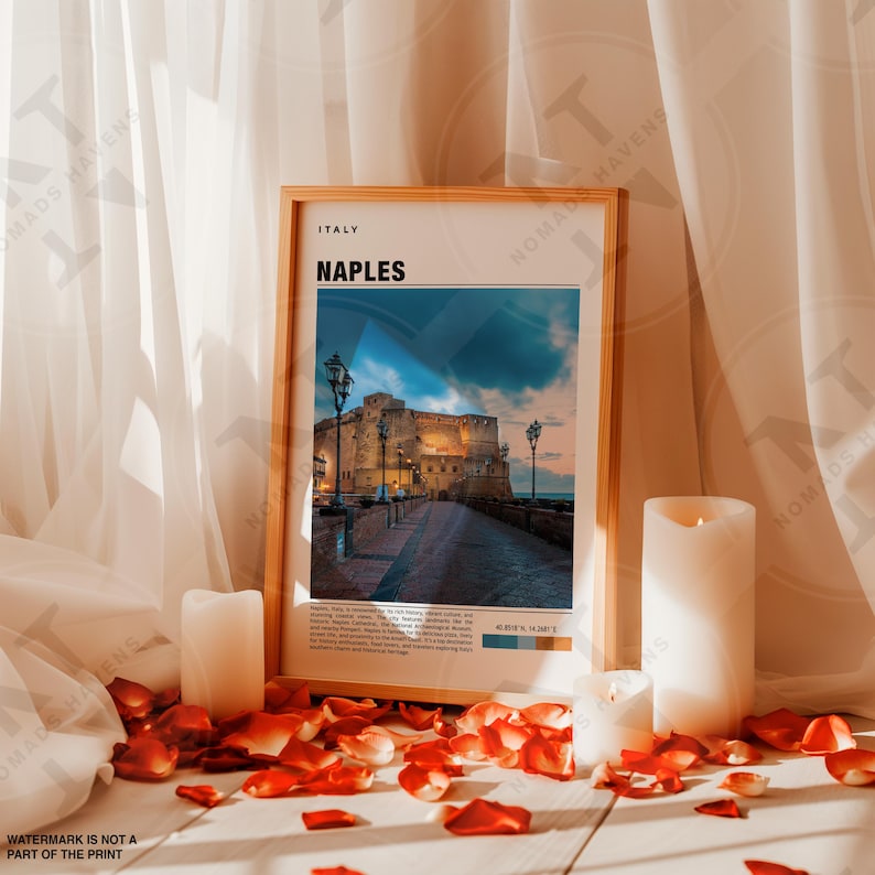 Naples Travel Print: Coastal Cityscape With Mount Vesuvius View - Etsy