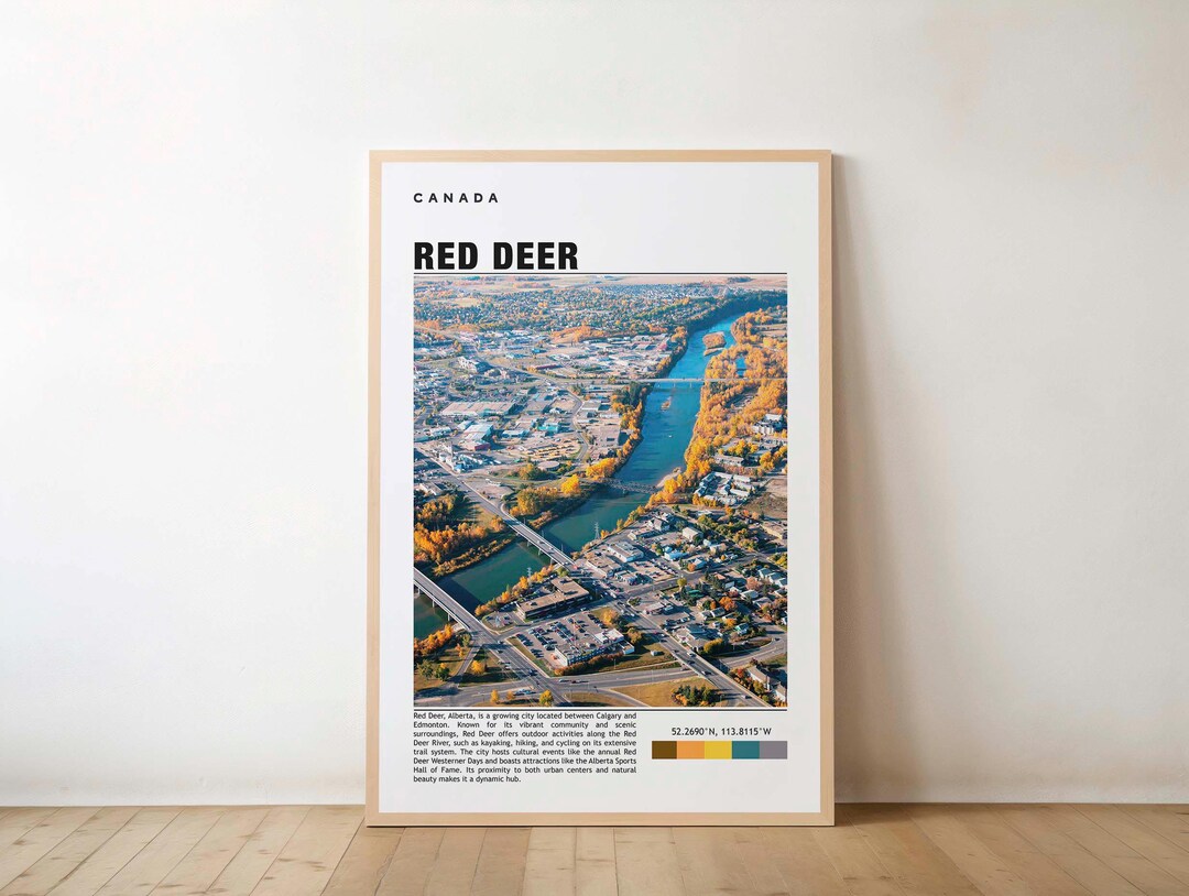 Red Deer Print - Travel Poster, Canadian Art, Scenic River Views ...