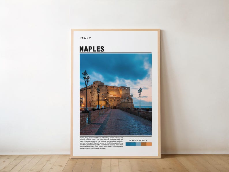 Naples Travel Print: Coastal Cityscape With Mount Vesuvius View - Etsy