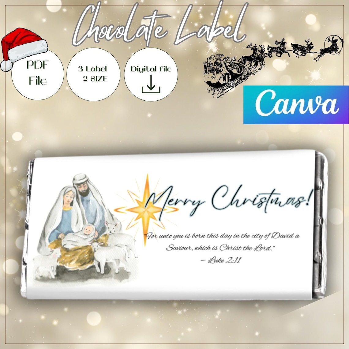 Nativity Christmas Chocolate Wrapper, Biblical Canva Template (digital ...