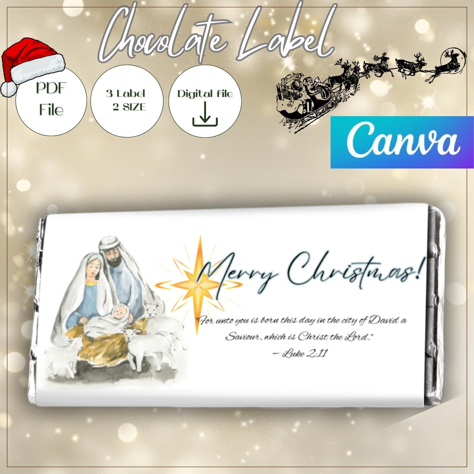 Nativity Christmas Chocolate Wrapper, Biblical Canva Template (digital ...