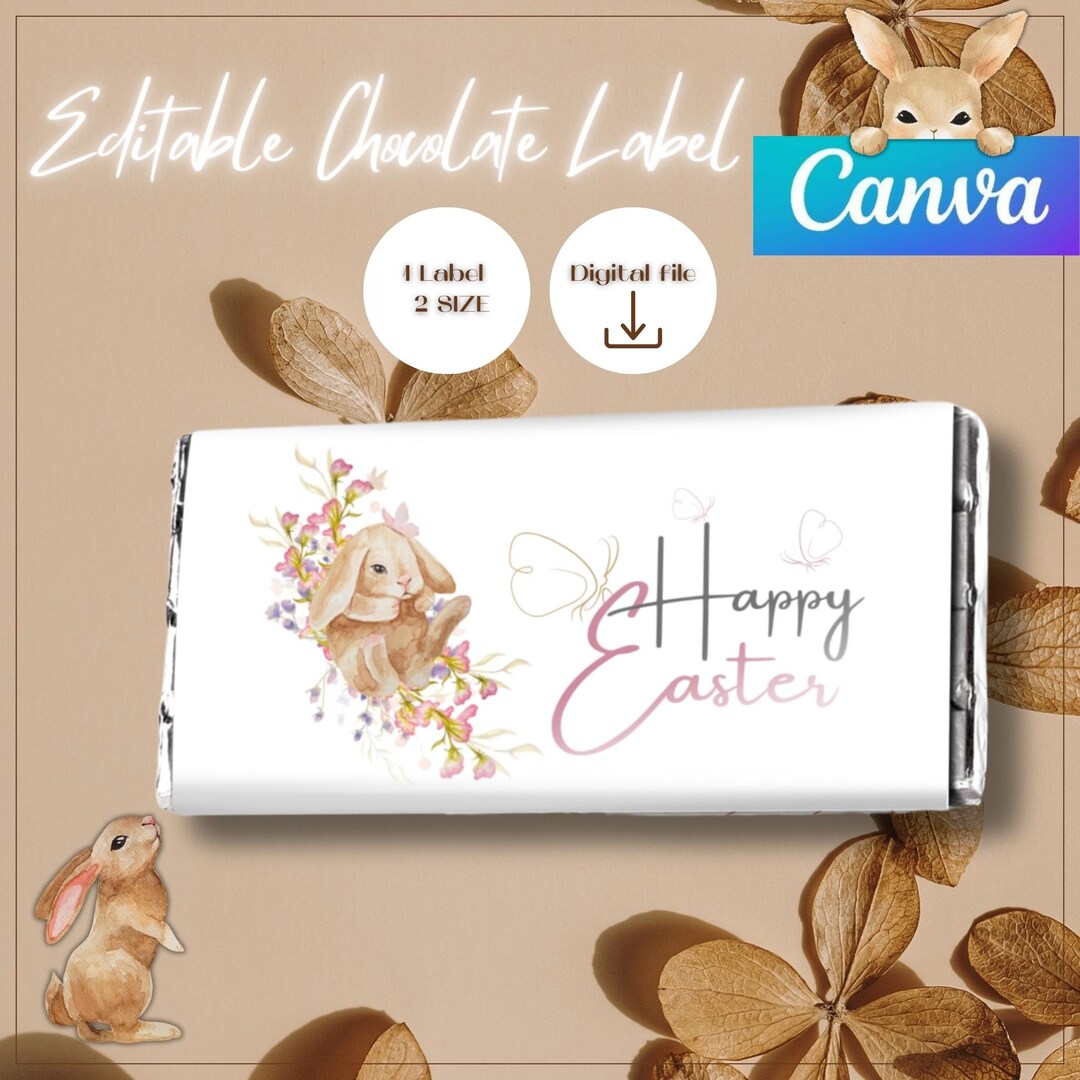 Editable Easter Chocolate Bar Wrapper | Bunny Candy Label | Printable ...