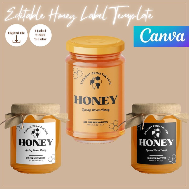 Editable Honey Label Template | Customizable Canva Label for Natural ...