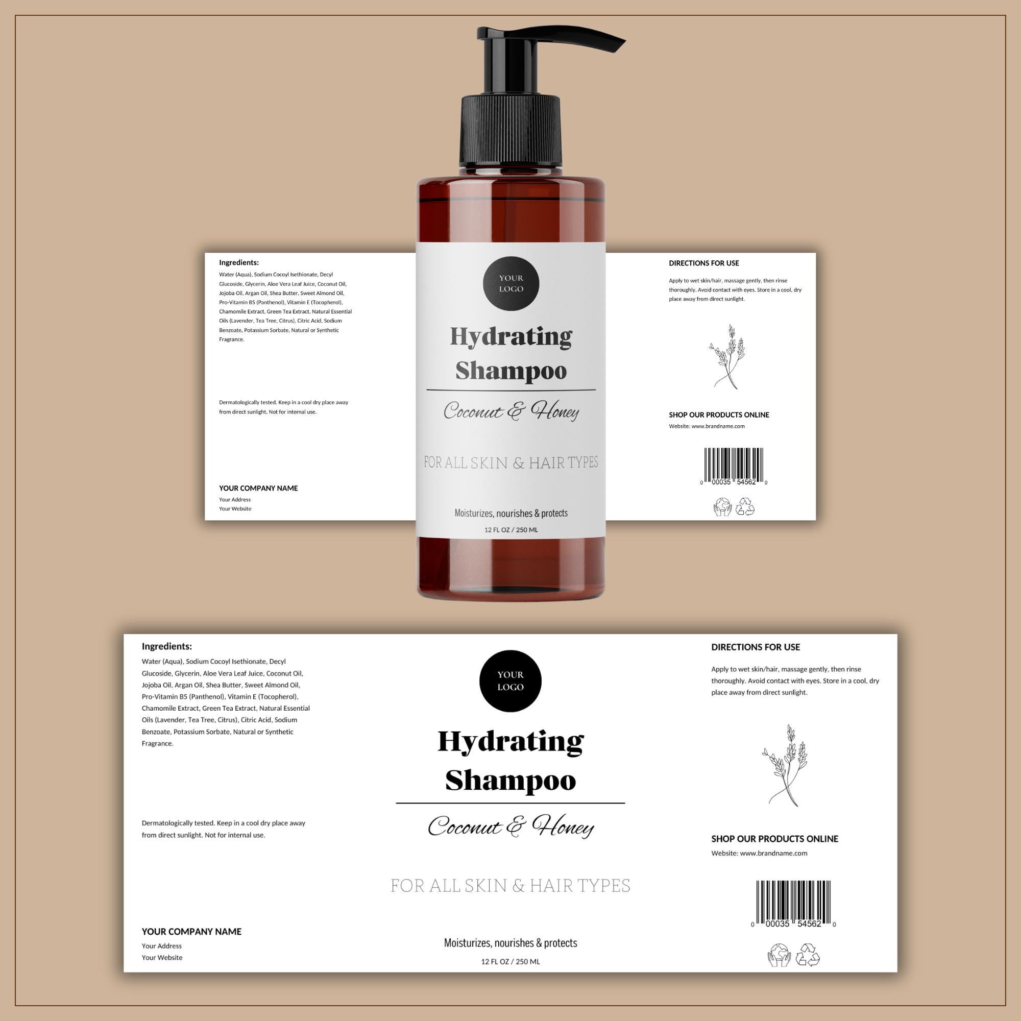 Shampoo Bottle Label Template | Modern Minimalist Design | 3 Sizes ...