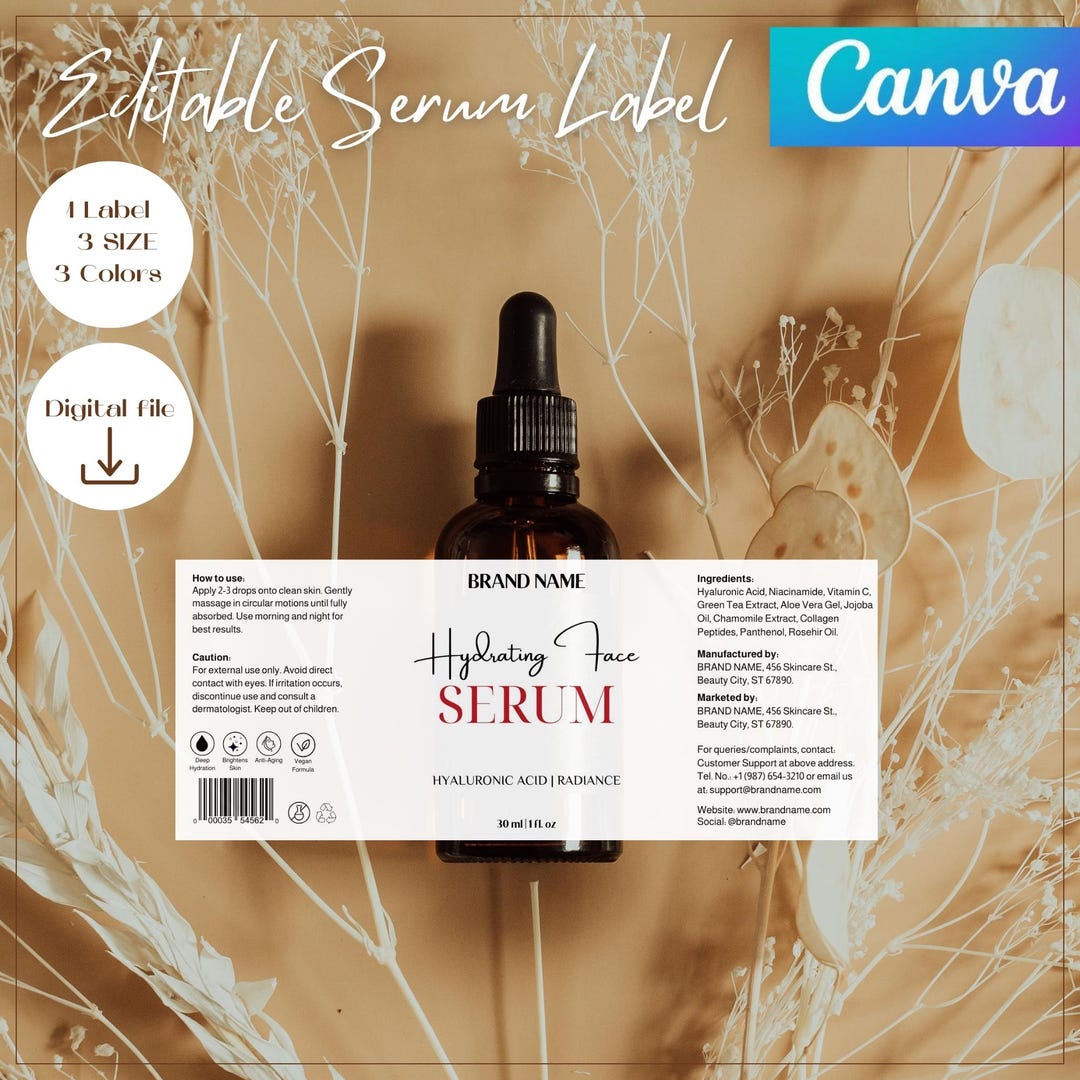 Editable Face Serum Label Template | DIY Skincare Label | Printable ...