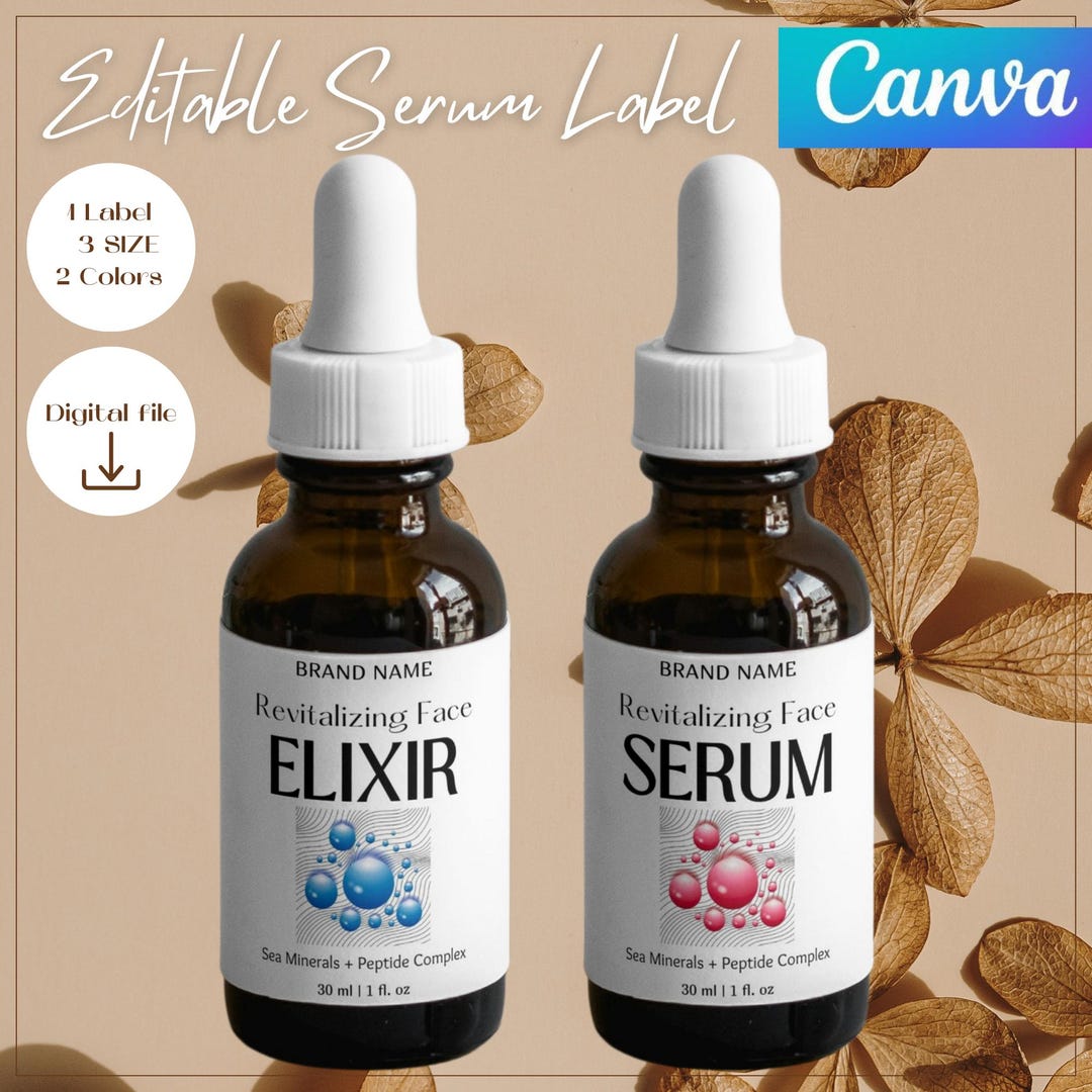 Editable Face Serum Label Template | Modern Skincare Label Design | Canva Label for Face Elixir ...