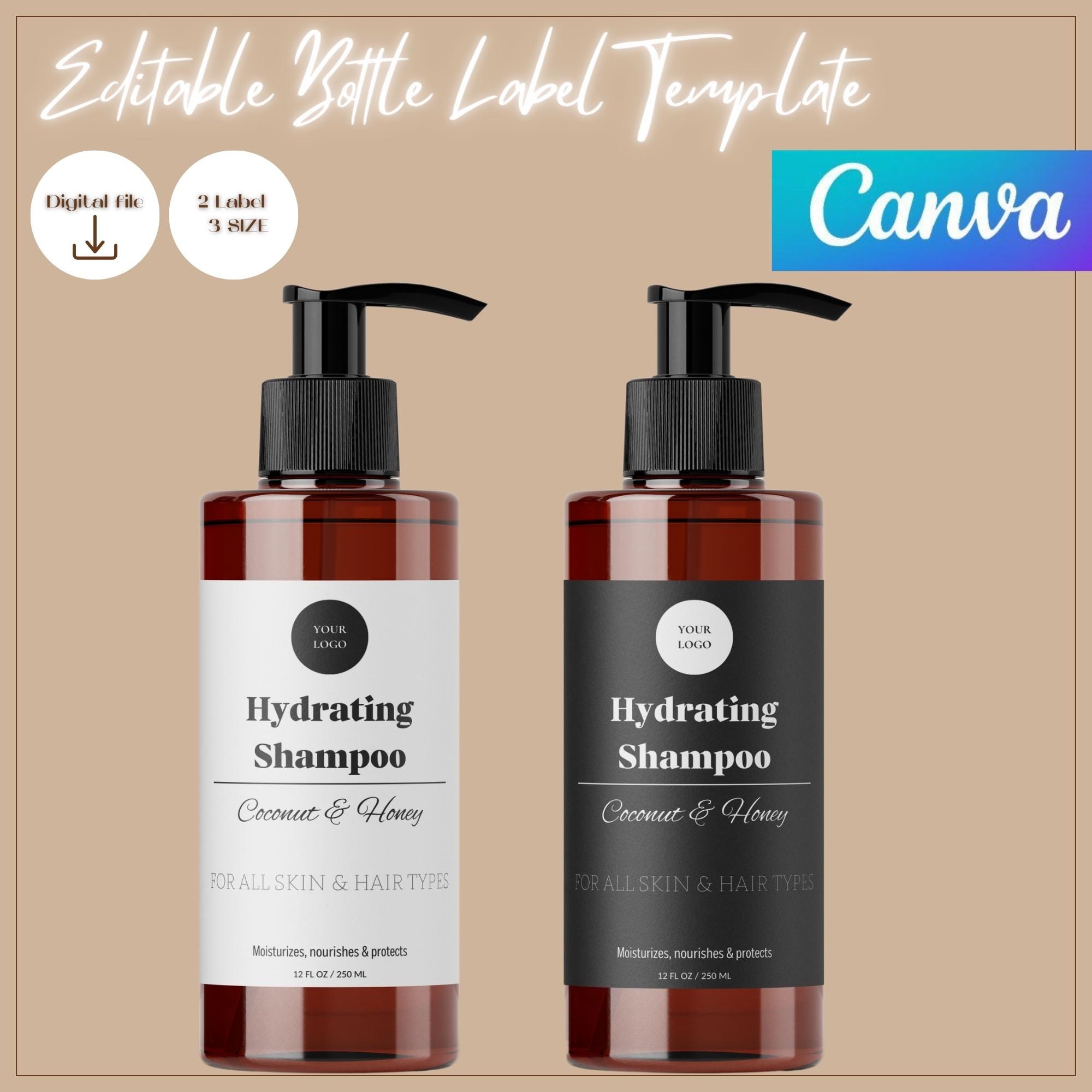 Shampoo Bottle Label Template | Modern Minimalist Design | 3 Sizes ...