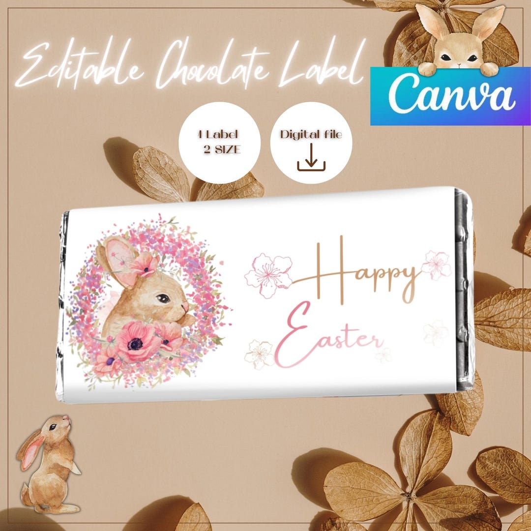 Editable Easter Chocolate Bar Wrapper: Bunny Candy Label (digital ...