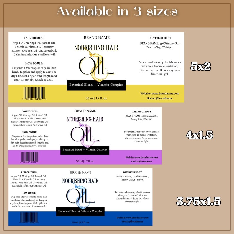 Hair Oil Label Template: Editable Serum Label, Canva (digital Download ...