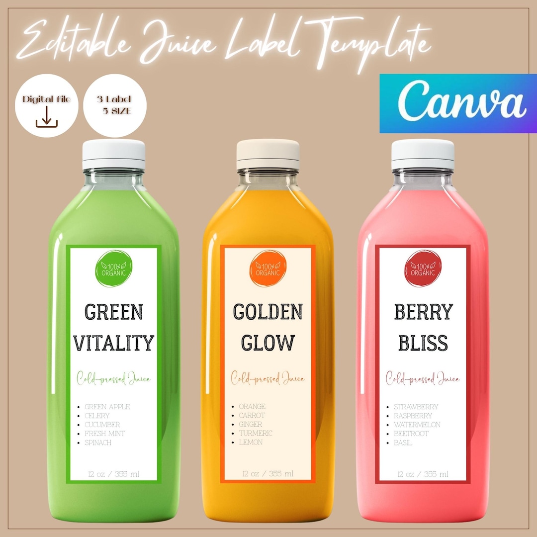 Editable Juice & Smoothie Label Template: Canva Customizable Design ...