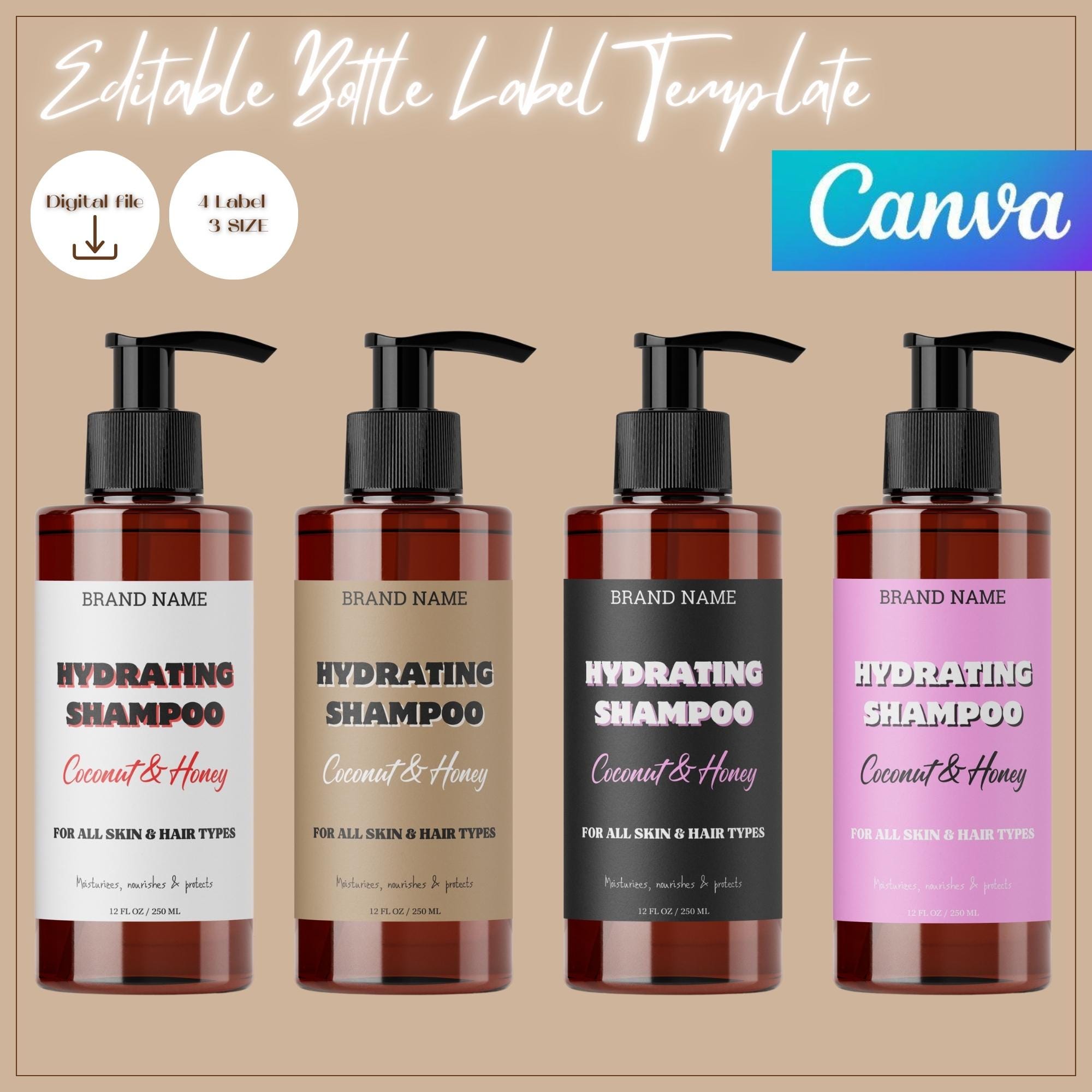 Editable Shampoo Bottle Label Template | Modern Minimalist Design | 3 ...