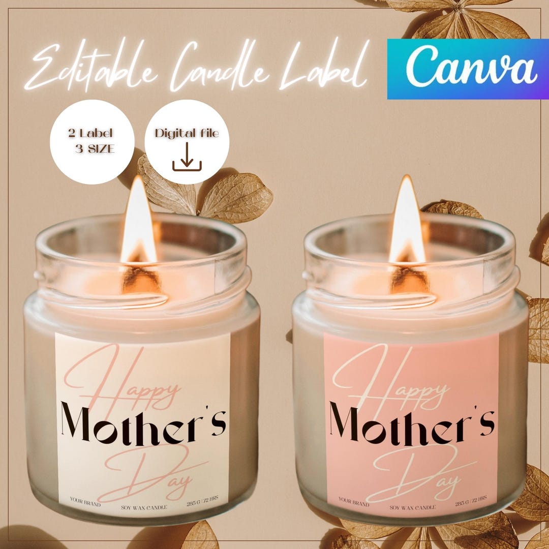 Minimalist Mother's Day Candle Labels: Editable Canva Template (digital ...