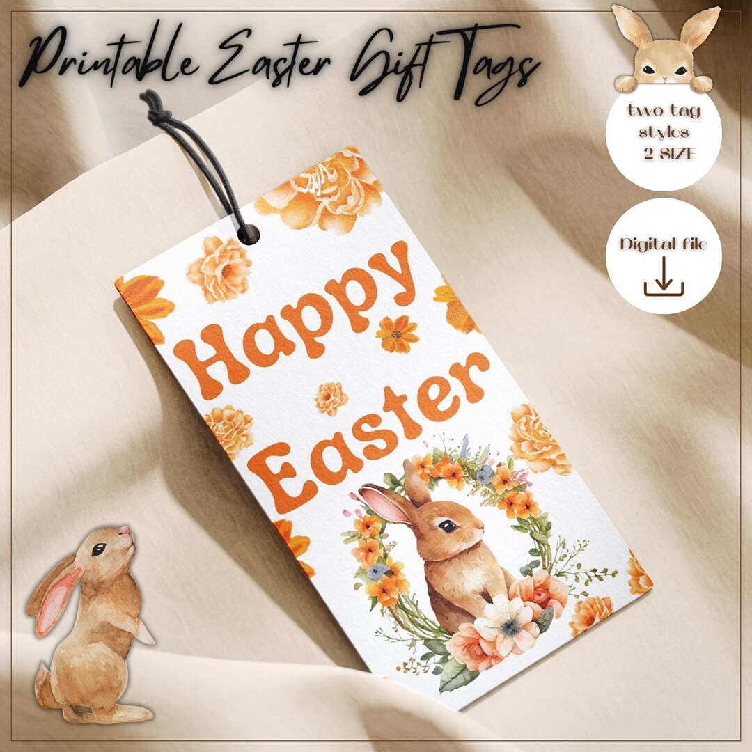 Bunny Easter Gift Tags: Watercolor Floral Design (instant Download) - Etsy