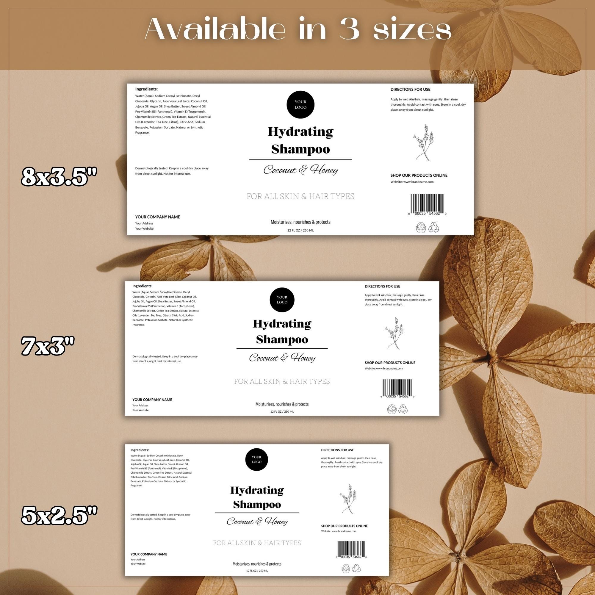 Shampoo Bottle Label Template | Modern Minimalist Design | 3 Sizes ...