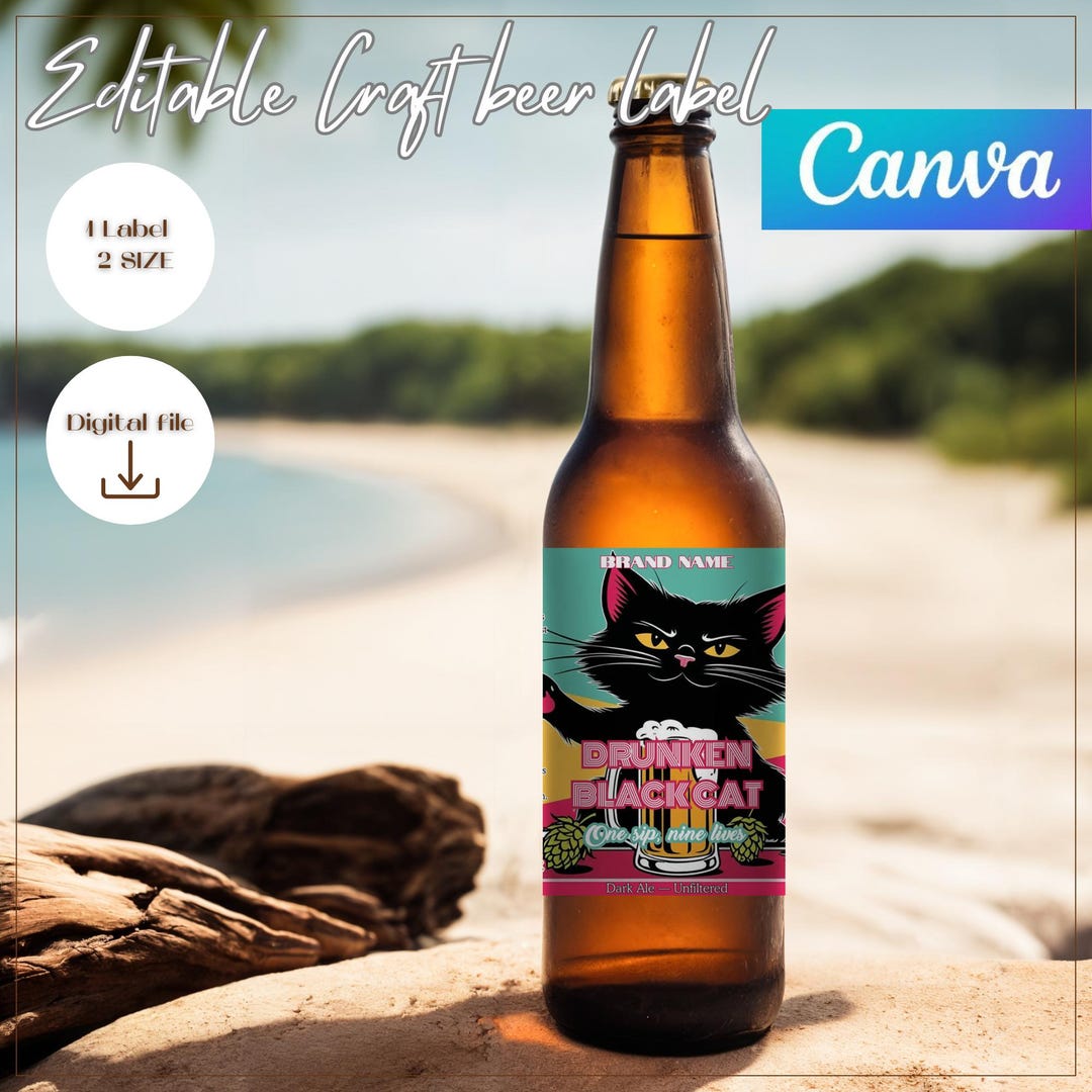 Halooween Drunken Black Cat Beer Label: Editable Brewery Template ...