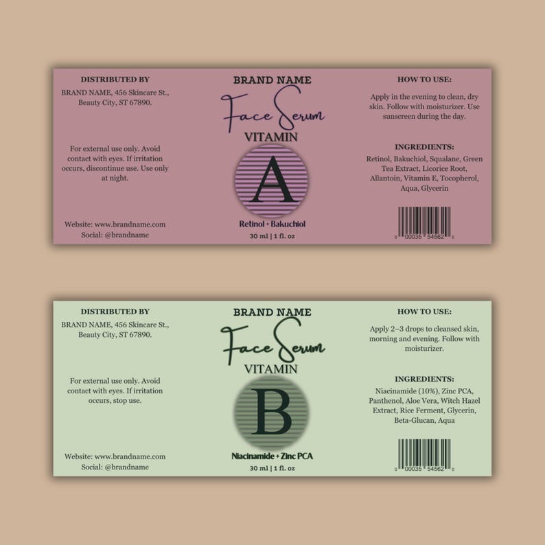 Editable Face Serum Label Template: Minimalist Design (canva, Digital ...