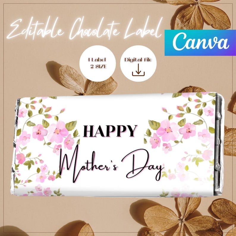Editable Mother’s Day Chocolate Bar Wrapper | Floral Candy Wrapper ...