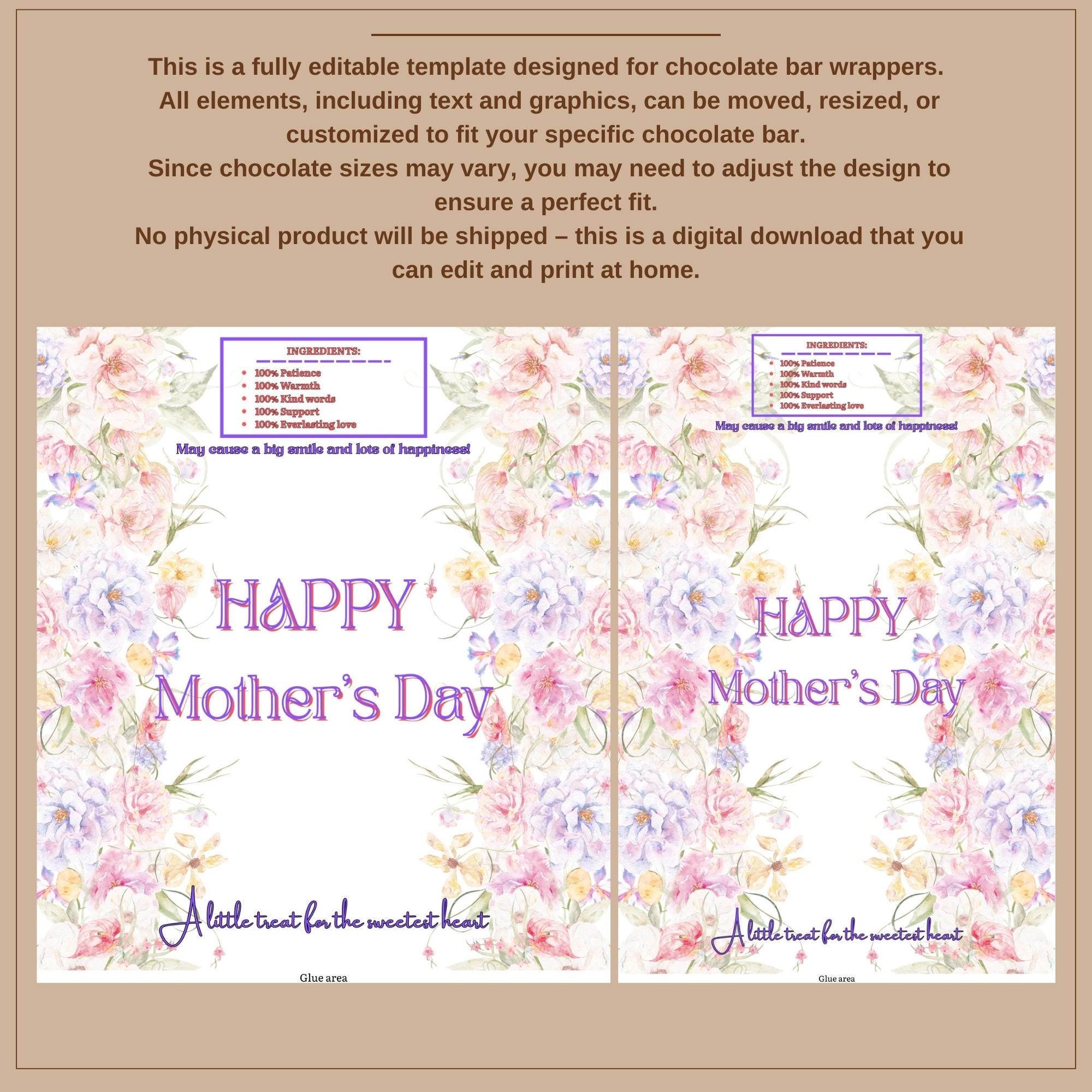 Editable Mother’s Day Chocolate Bar Wrapper | Floral Candy Wrapper ...