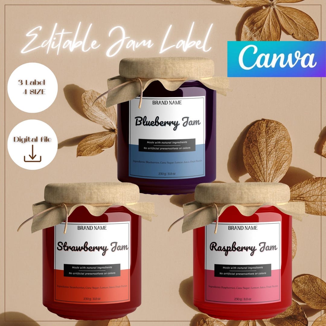 Editable Jam Jar Labels, Canva Template, Mason Jar Canning Labels ...