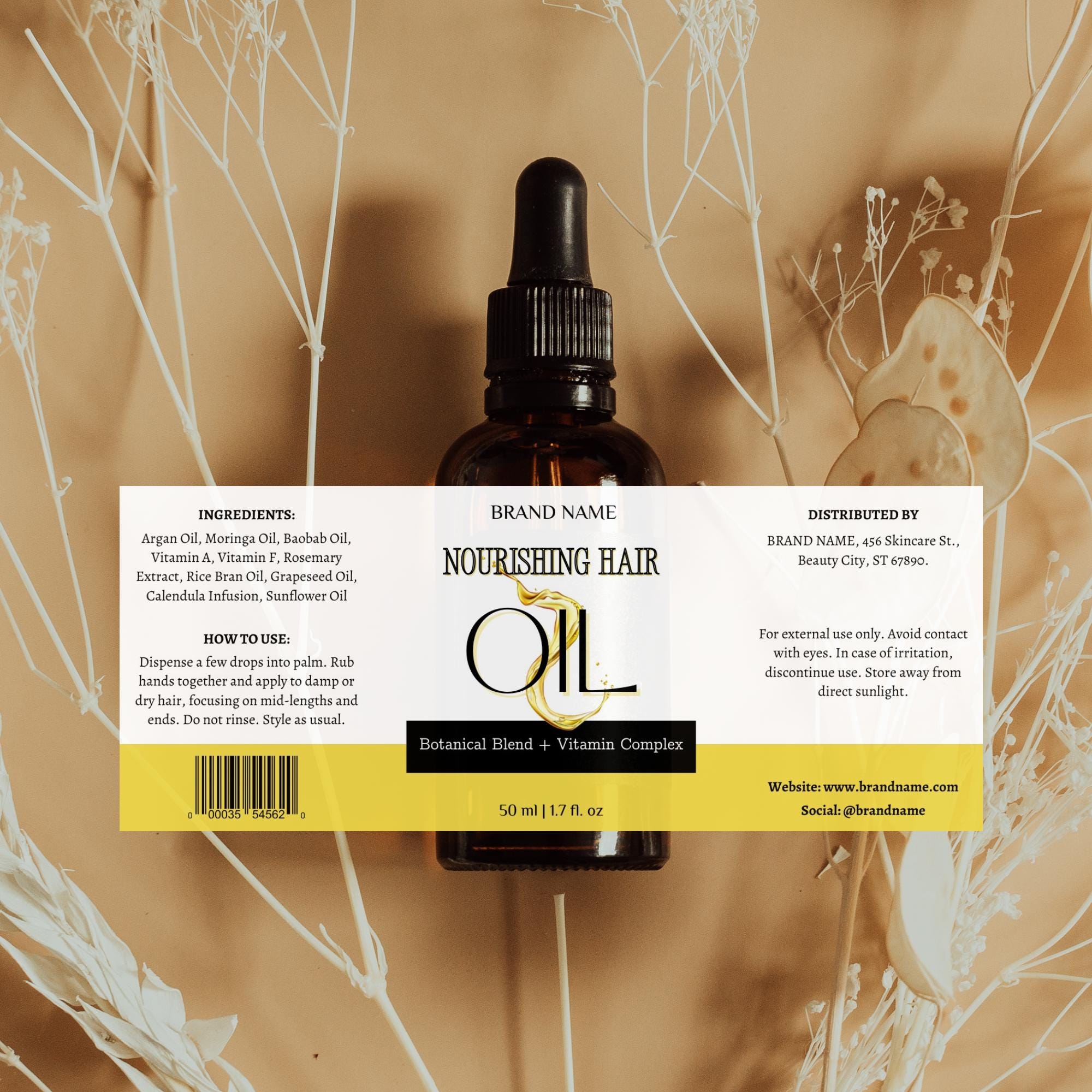 Hair Oil Label Template | Editable Serum Label Canva | Dropper Bottle ...
