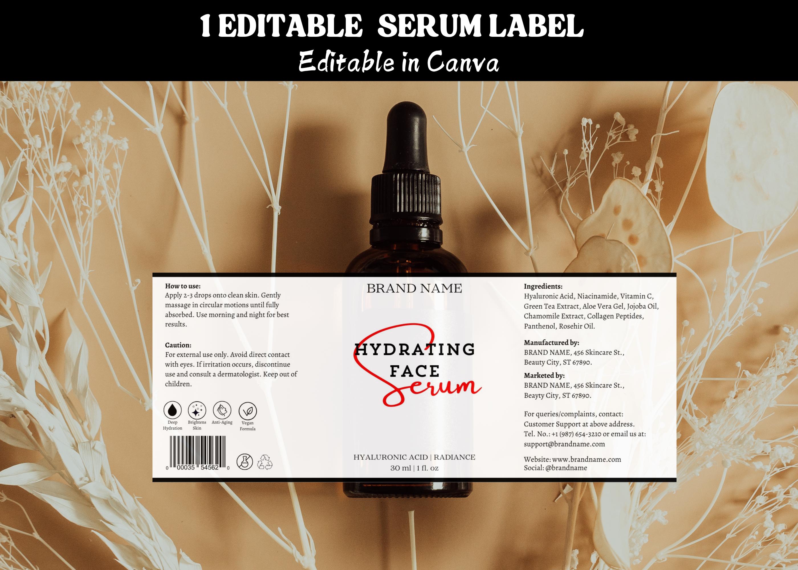 Editable Face Serum Label Template | DIY Skincare Product Sticker Design - Etsy