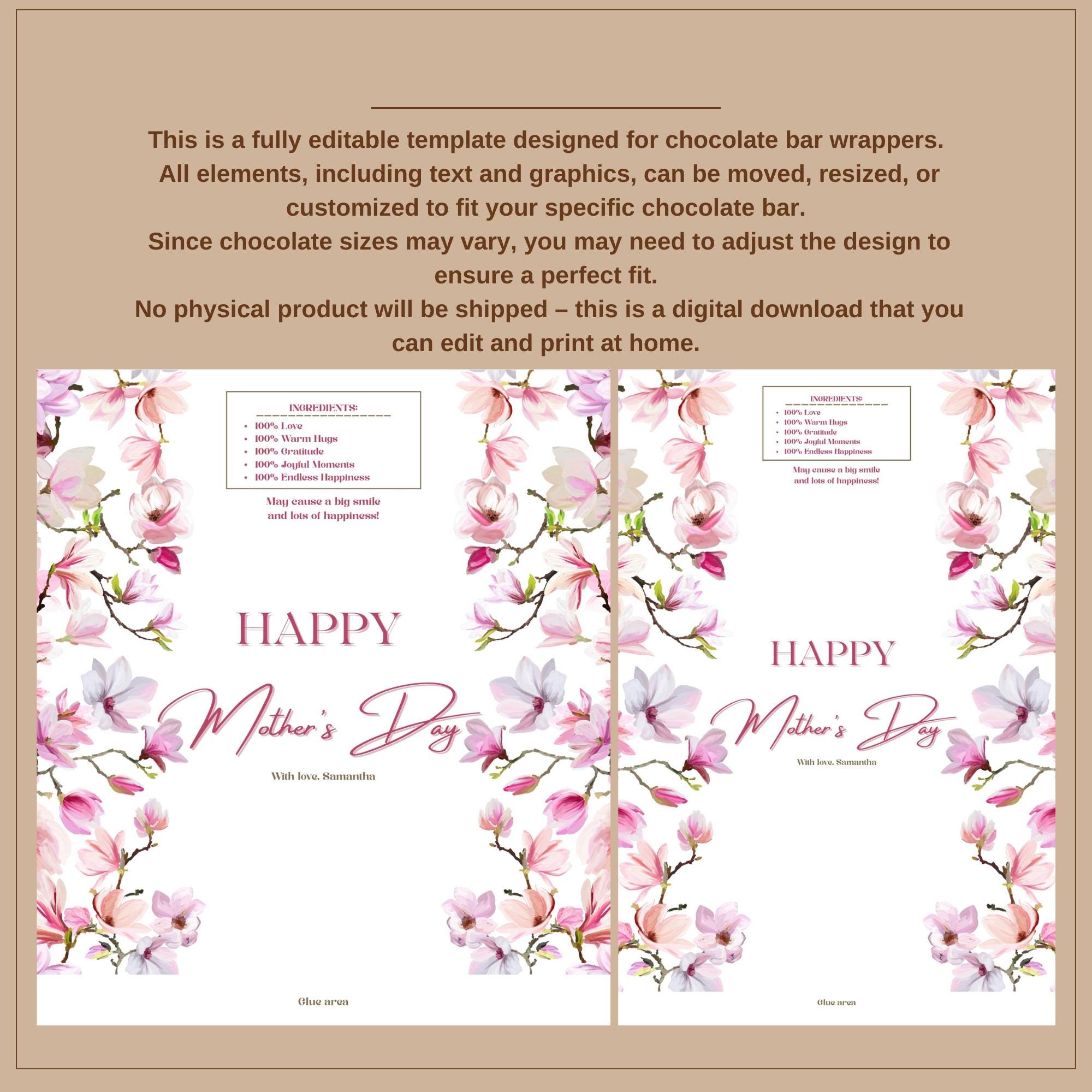 Editable Mother’s Day Chocolate Bar Wrapper | Floral Candy Wrapper ...