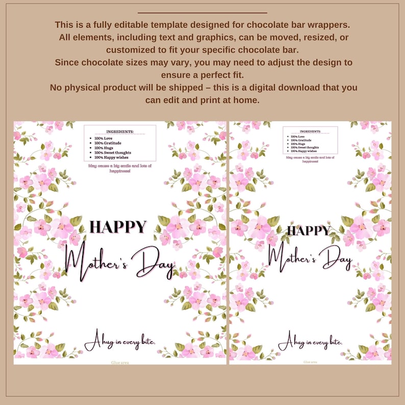Floral Mother's Day Chocolate Bar Wrapper: Editable Printable (digital ...