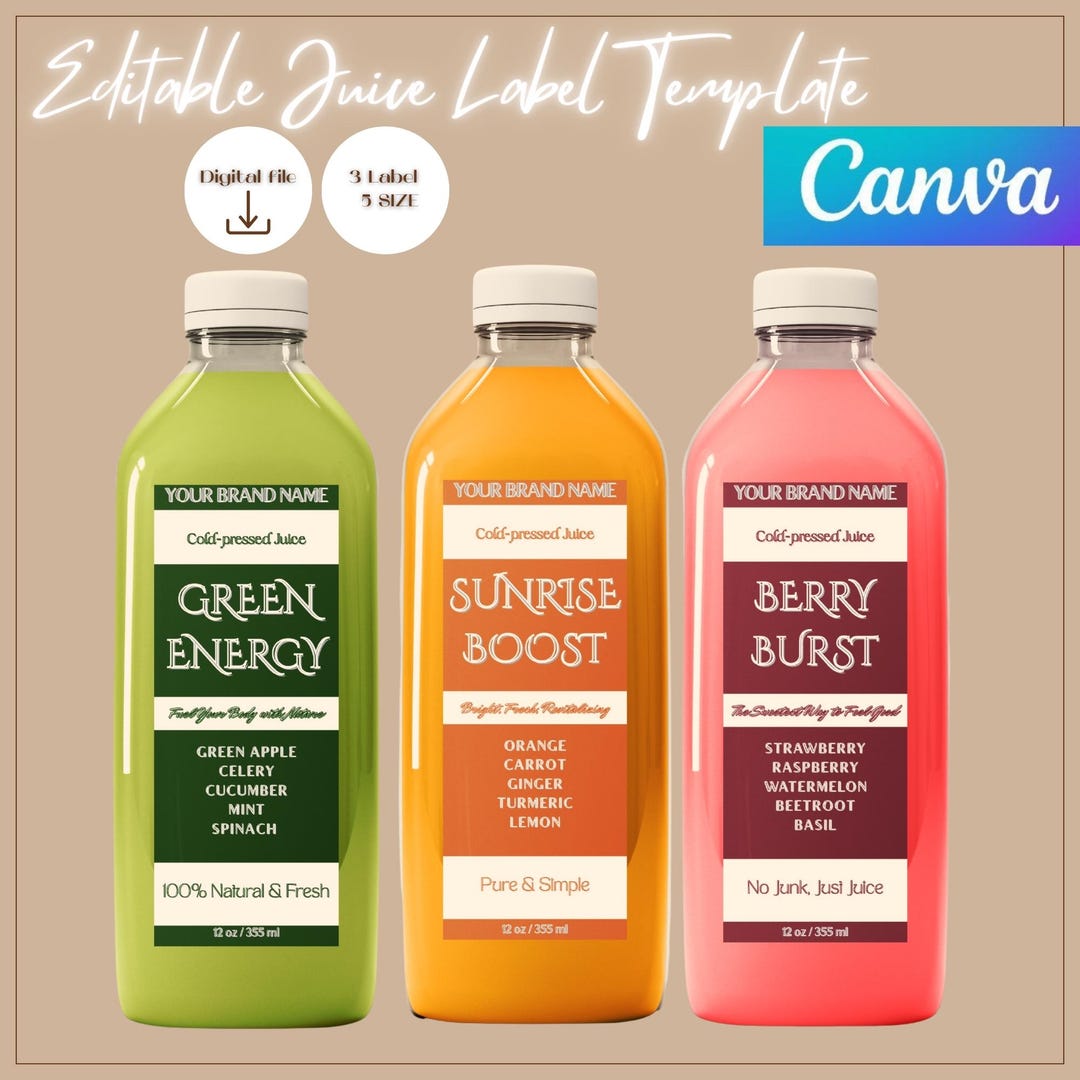 Editable Juice Bottle Label Template: Canva Design, Modern & Minimalist ...