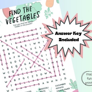 Vegetable Word Search Printable for Kids Learning Resource - Etsy