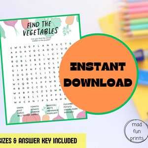 Vegetable Word Search Printable for Kids Learning Resource - Etsy
