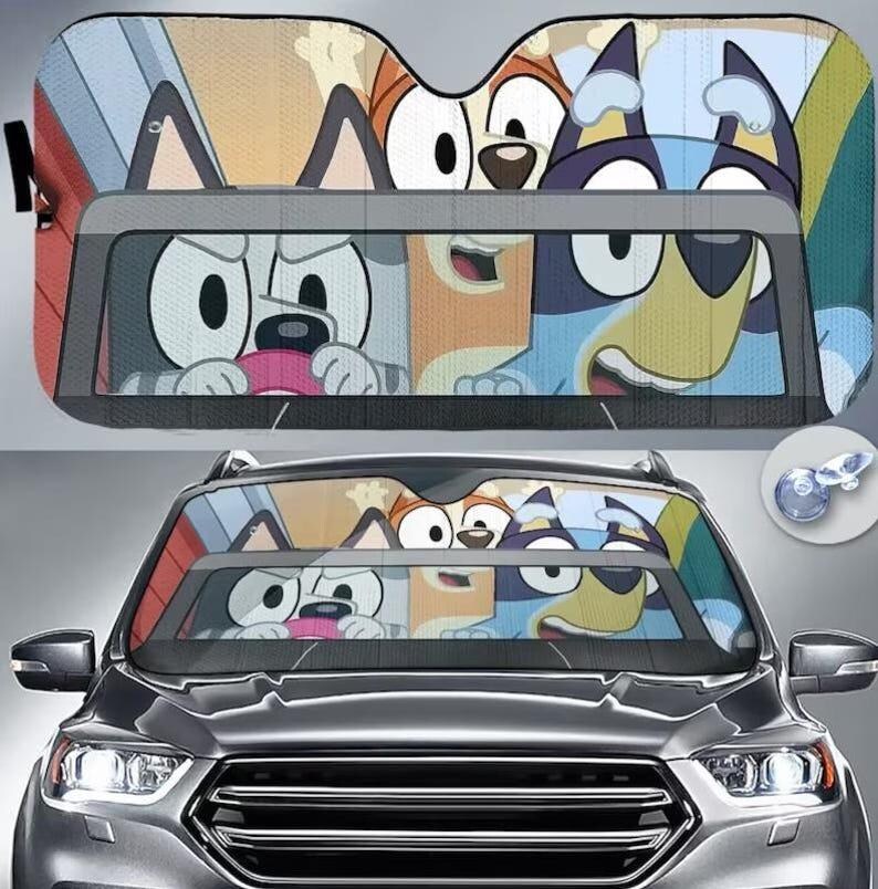 Funny Bluey Car Sun Shade, Bluey Car Windshield Cover, Auto Sun Shade ...