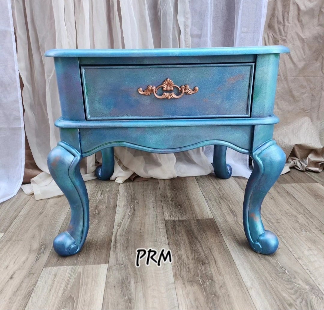 Side Table, End Table, Peacock/mermaid Finish, Boho, Whimsy - Etsy
