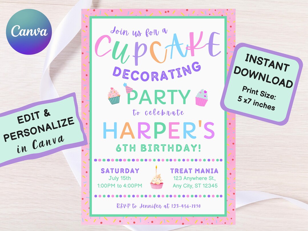 Editable Cupcake Birthday Party Invitation, Baking Party Invite - Etsy