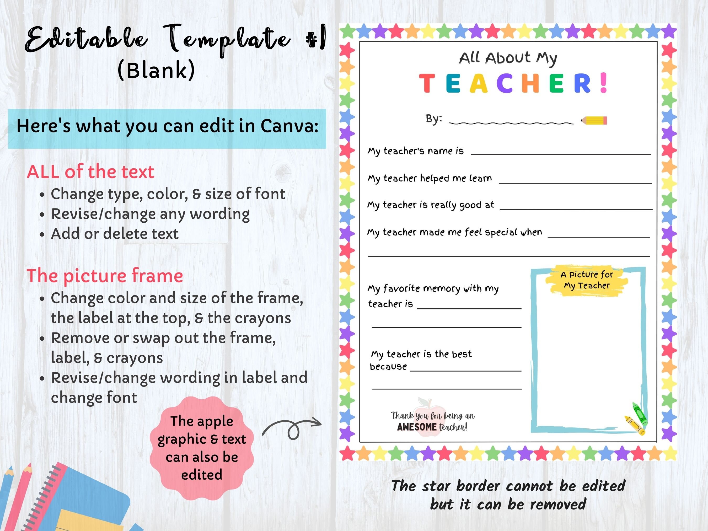 Teacher Appreciation Gift, Teacher Survey, All About My Teacher ...