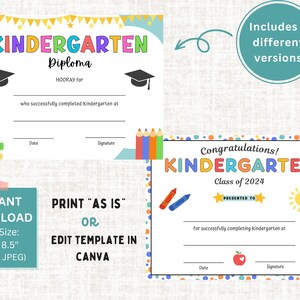 Editable Kindergarten Graduation Certificate, Printable Kindergarten ...