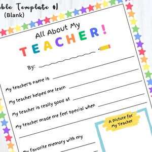 Teacher Appreciation Gift, Teacher Survey, All About My Teacher ...