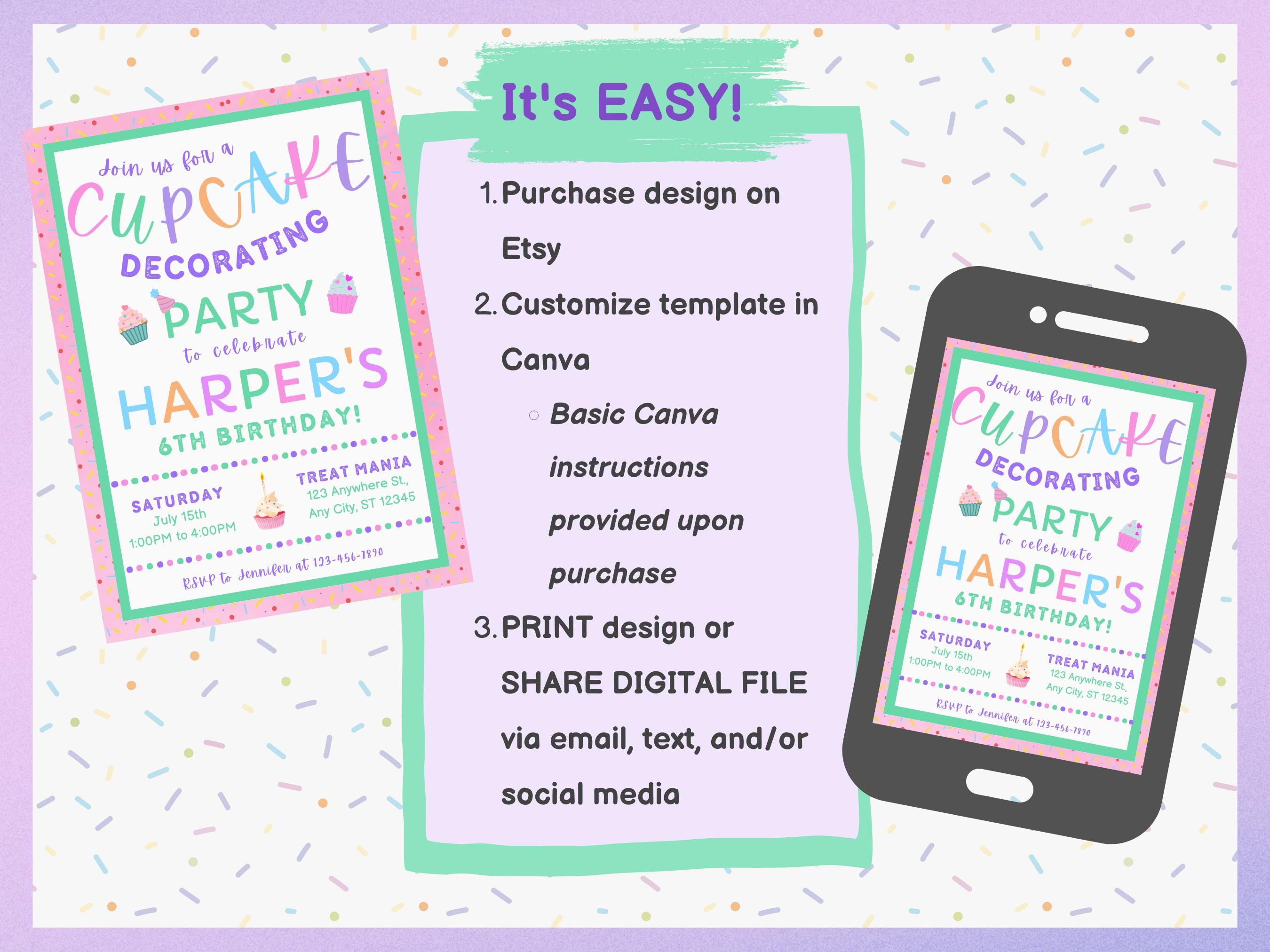Editable Cupcake Birthday Party Invitation, Baking Party Invite - Etsy