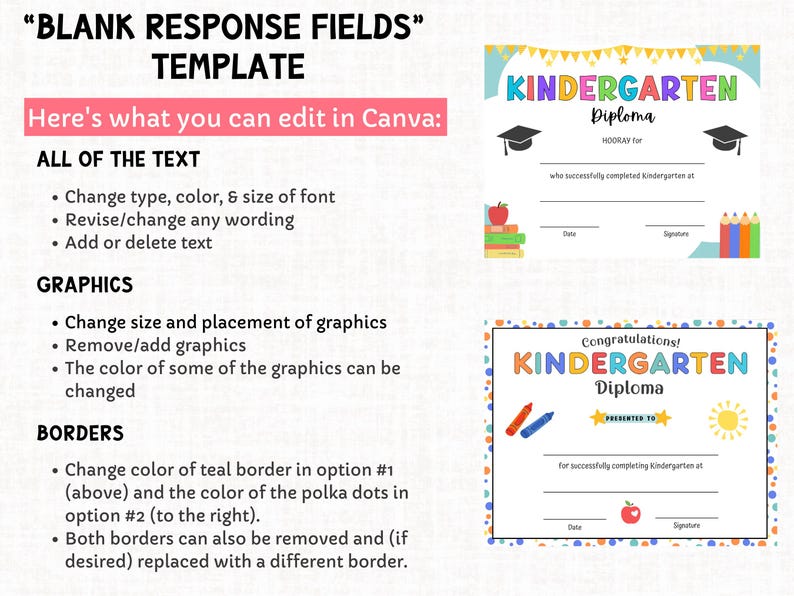 Editable Kindergarten Diploma, Printable Certificate for Pre-k and ...