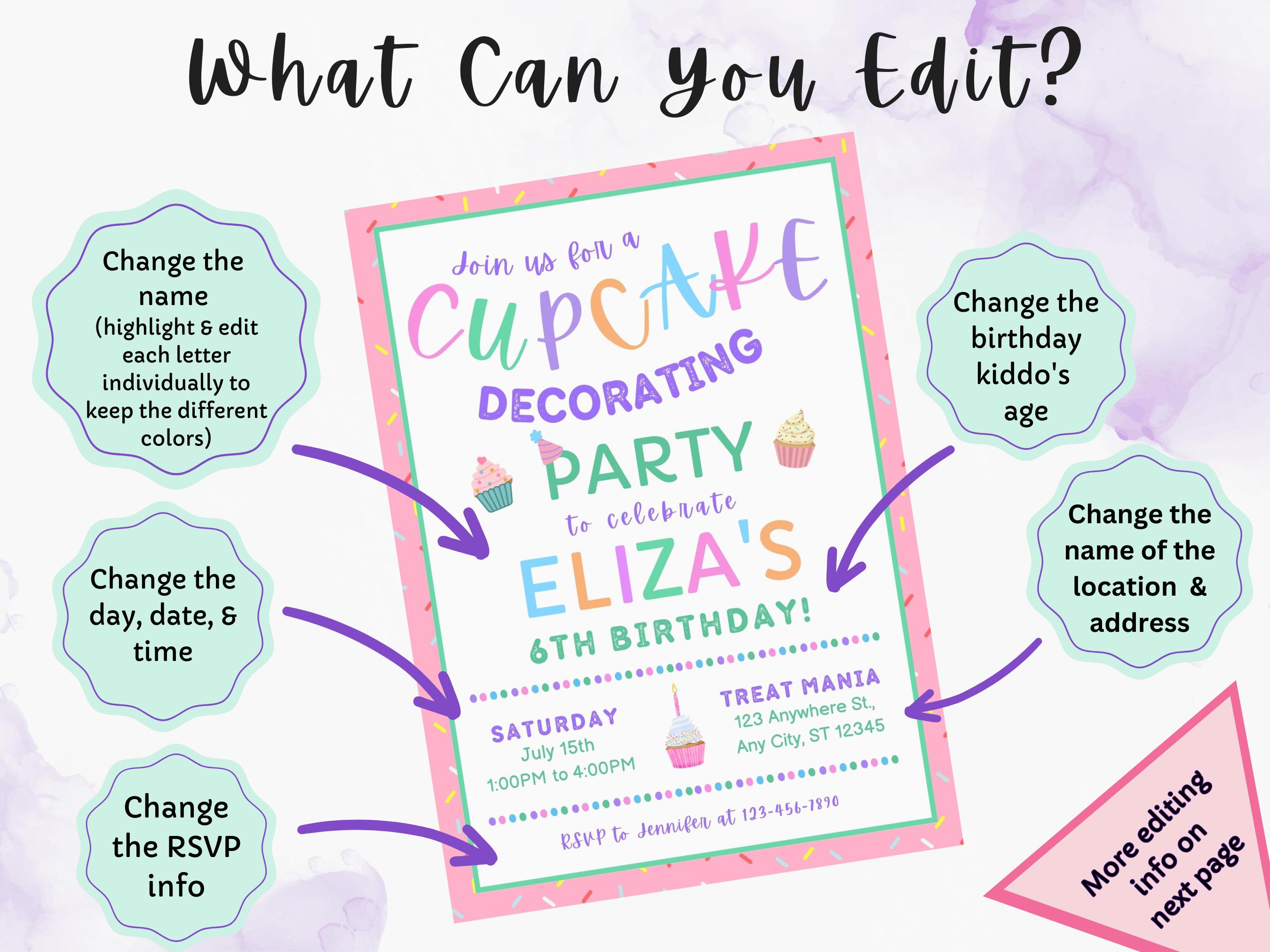 Editable Cupcake Birthday Party Invitation, Baking Party Invite - Etsy