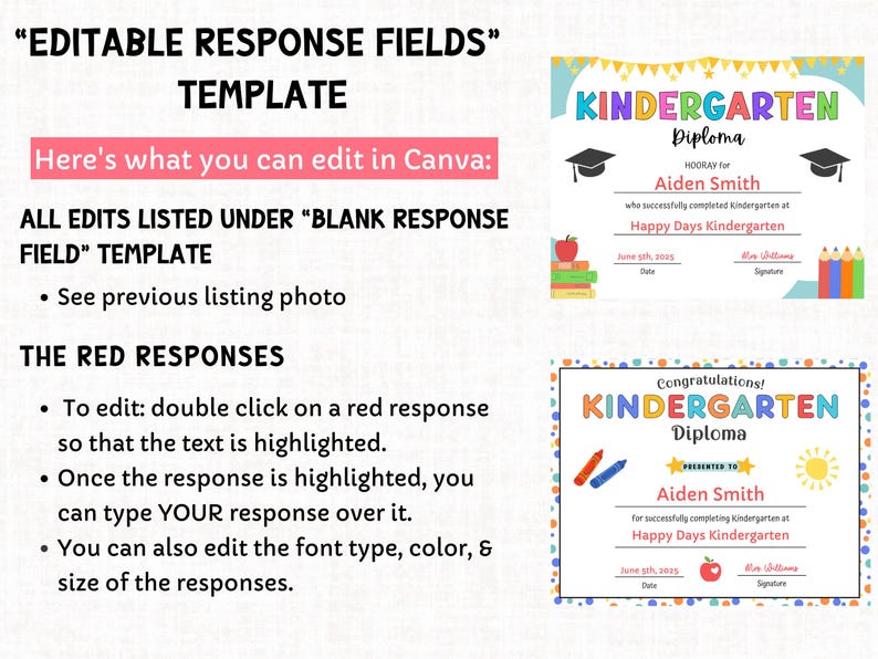 Editable Kindergarten Diploma, Printable Certificate for Pre-k and ...