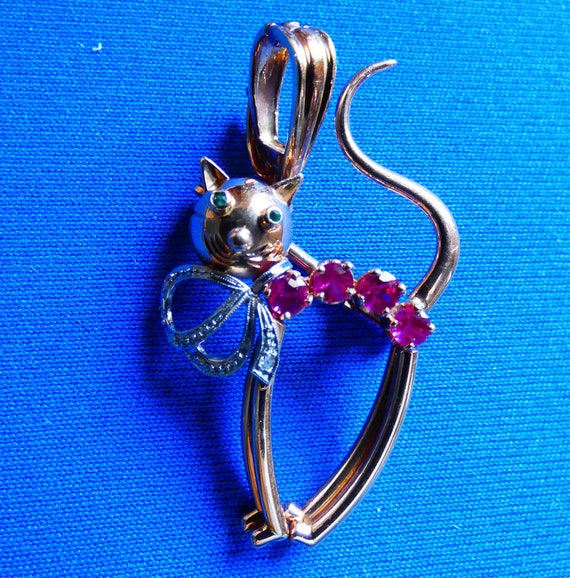 14K Character Cat Pin & Pendant - Gem