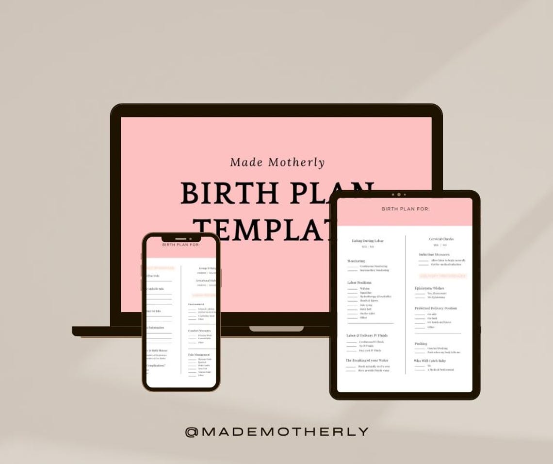 Best Birth Plan Template Printable Birth Plan Medicated Unmedicated ...