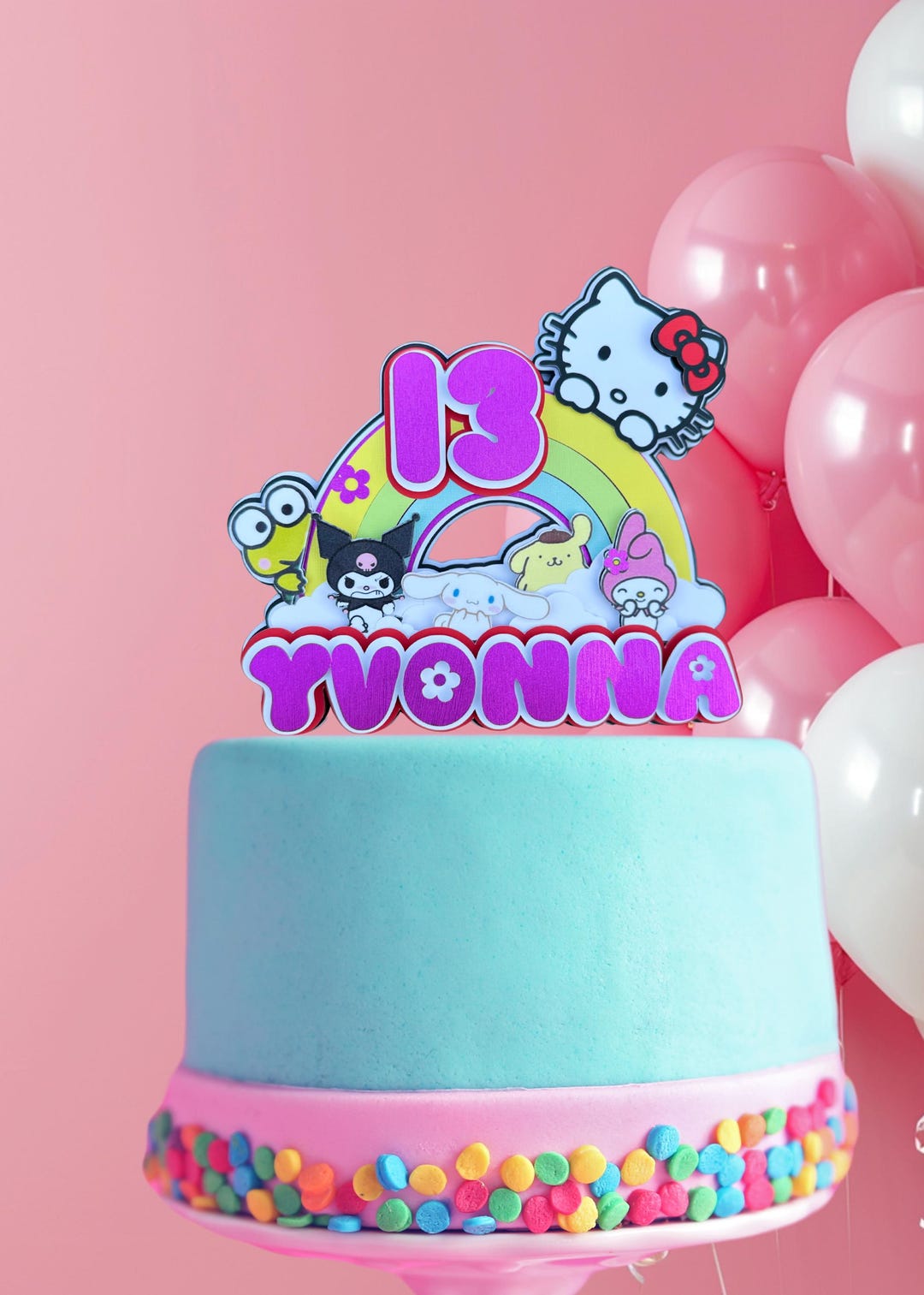 Pink Kitty Hello and Friends - 3D Personalized Cake Topper - Name and ...