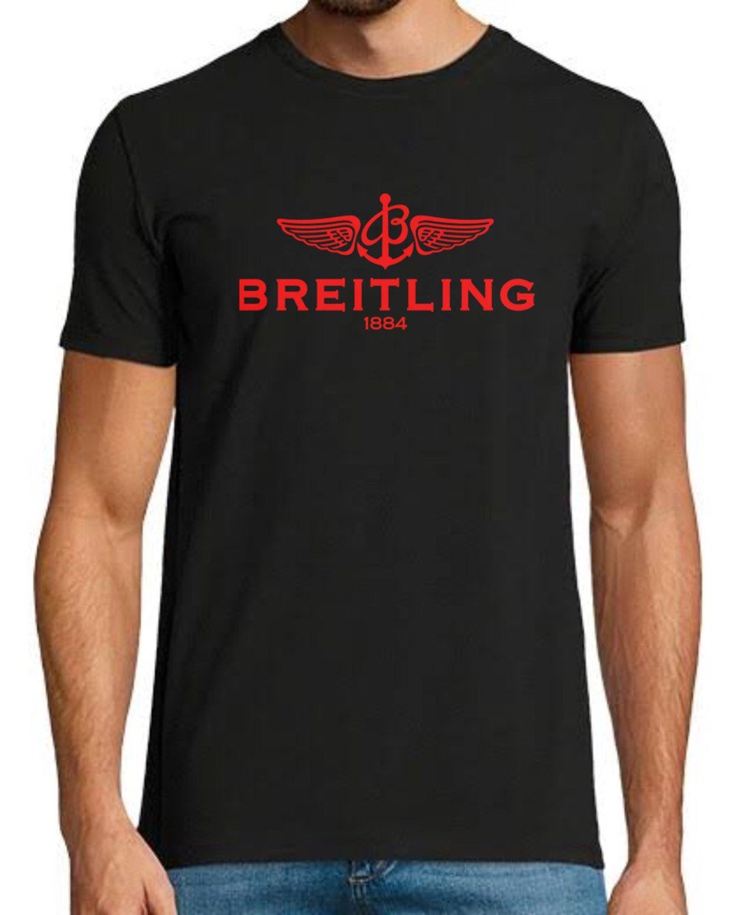 Black T-shirt With Logo Breitling 100% Cotton Size XS S M L XL - Etsy